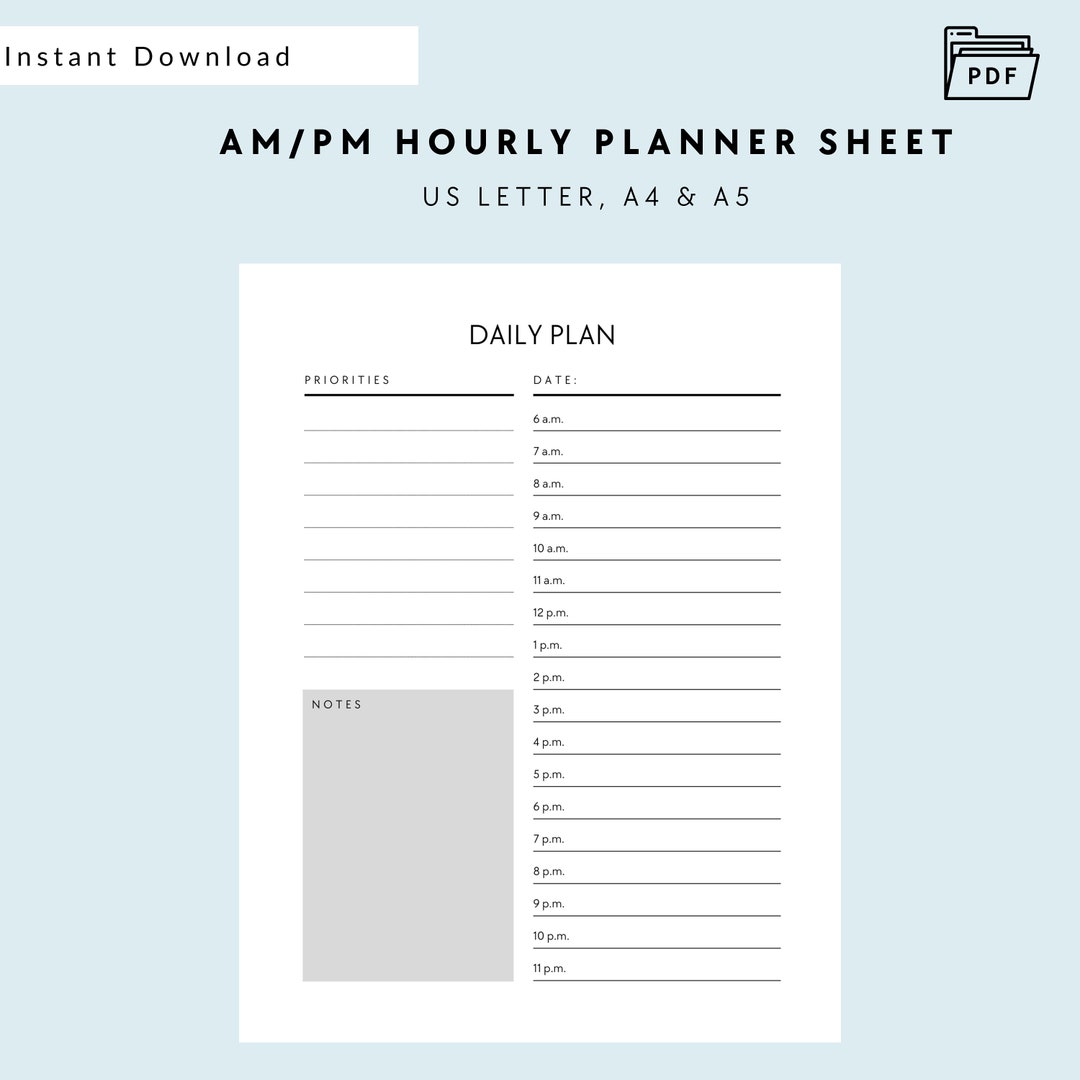 Daily Planner Printable Daily to Do List Hourly Planner Undated Daily ...