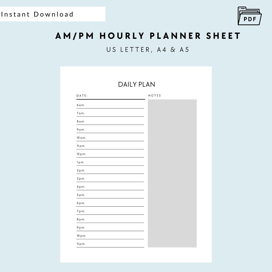 Hourly Planner Daily Plan Printable Hourly Schedule to Do List Undated ...