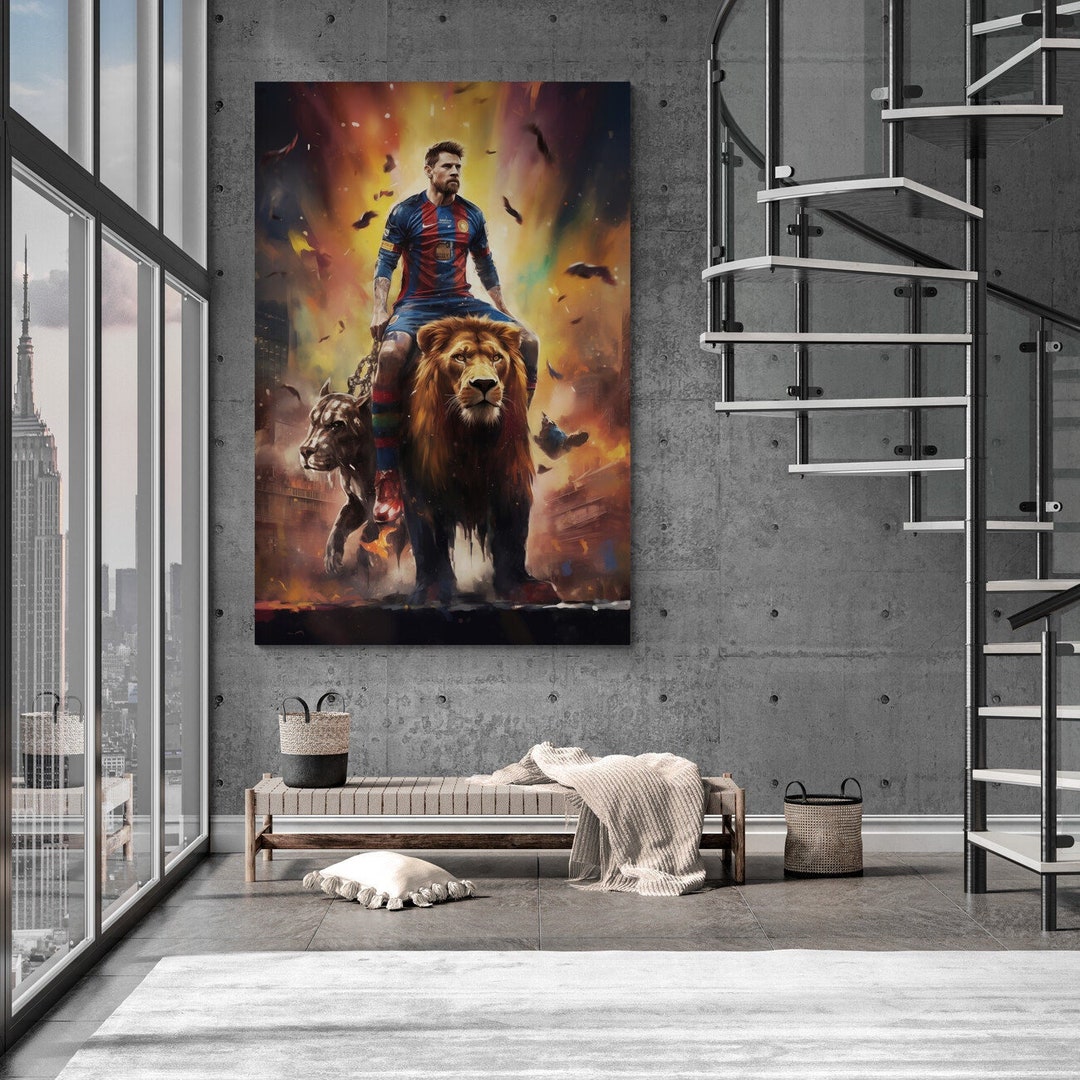Lionel Messi Riding a Lion Canvas Poster Print Soccer Football - Etsy