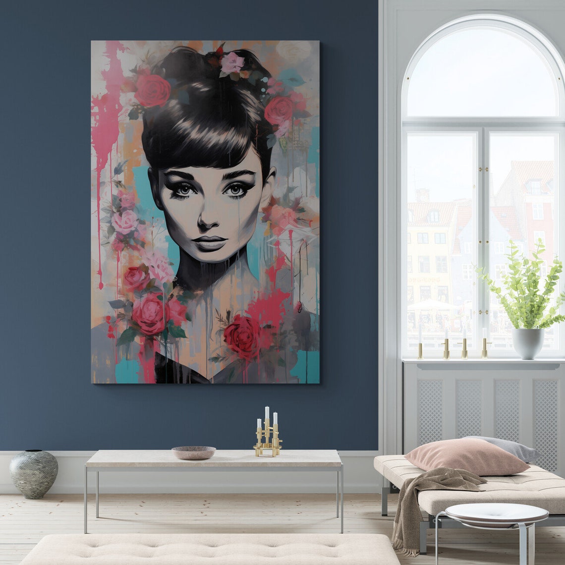 Audrey Hepburn Roses Canvas Poster Print Flowers Fashion Iconic Movie ...