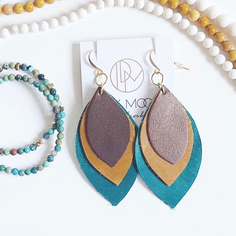 Leather Leaf Earrings - Etsy