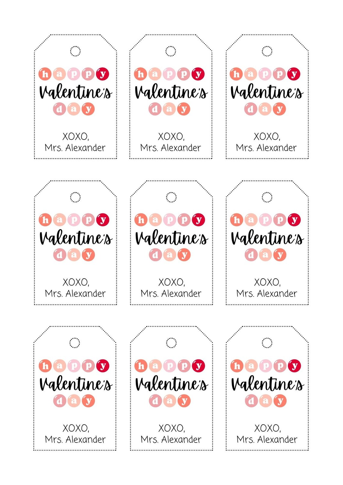 Valentine's Day Tag Happy Valentine's Day Kid's Valentine's Party Gift ...