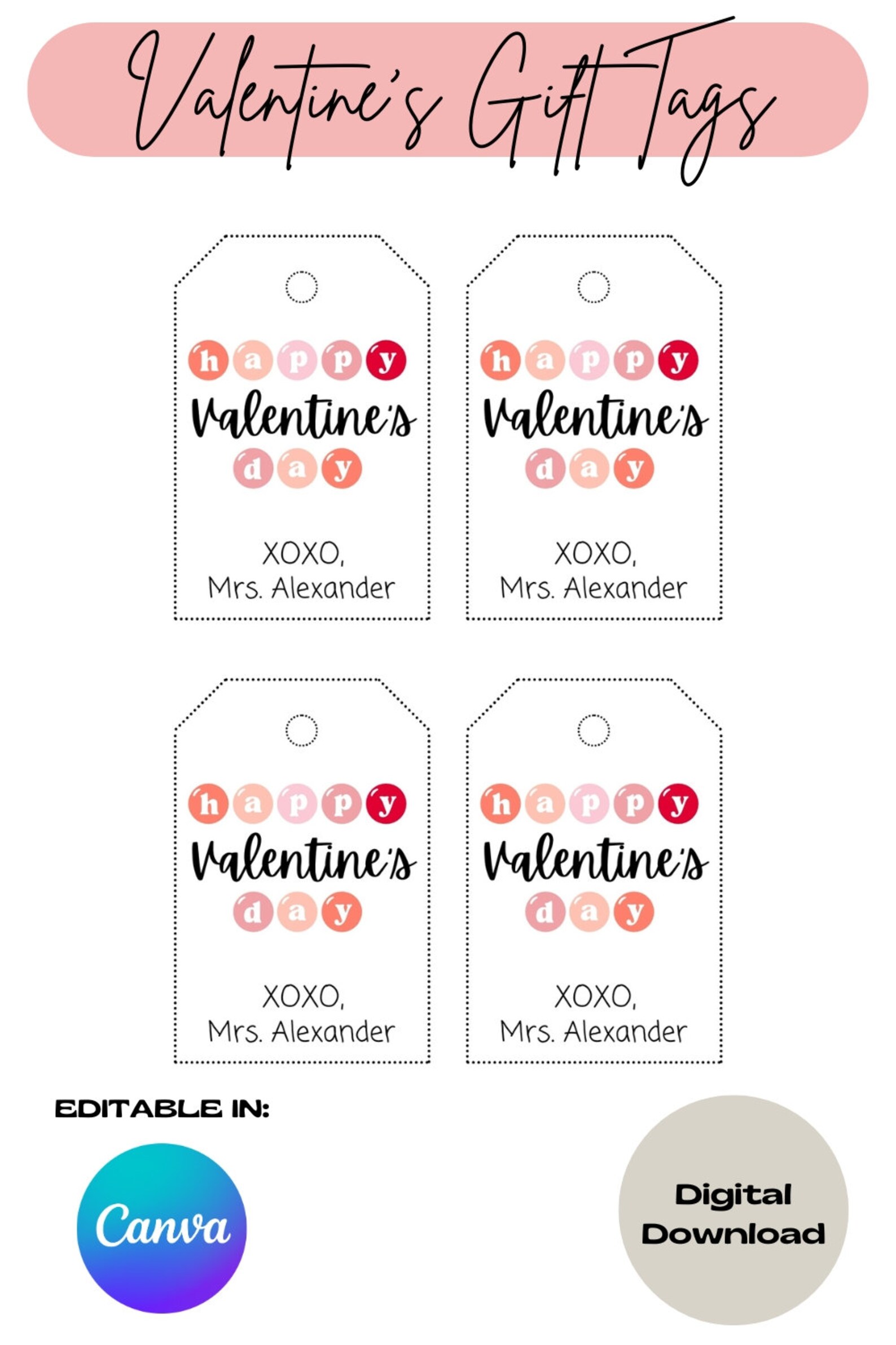 Valentine's Day Tag Happy Valentine's Day Kid's Valentine's Party Gift ...