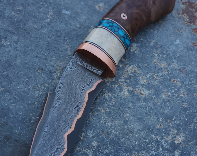 Copper Damascus Knife cu-mai Hand Forged Handmade in the USA - Etsy