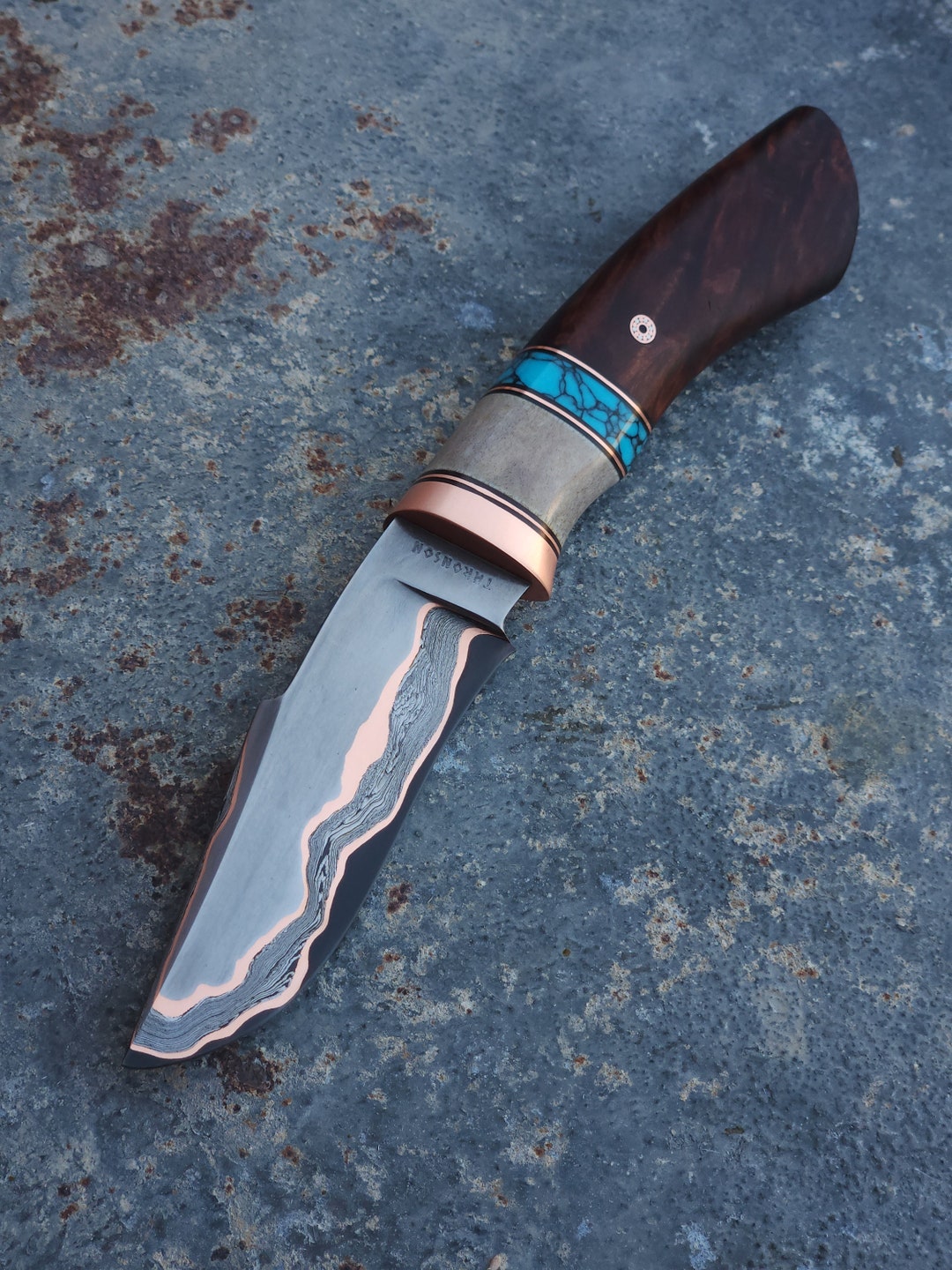 Copper Damascus Hunting Knife cu-mai Hand Forged Handmade in the USA - Etsy