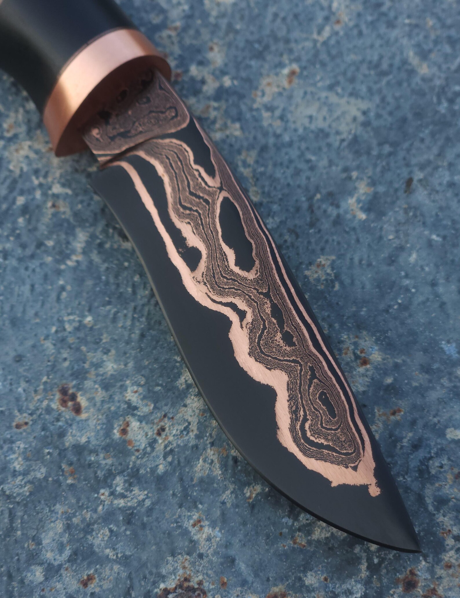 Copper Damascus Hunting Knife (cu-mai) | Made in Montana | Handmade in ...