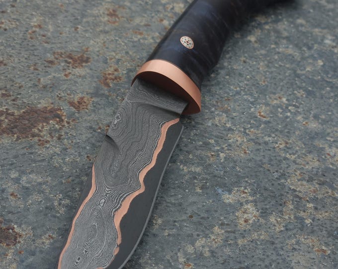 Copper Damascus Hunting Knife (cu-mai) | Made in Montana | Handmade in ...