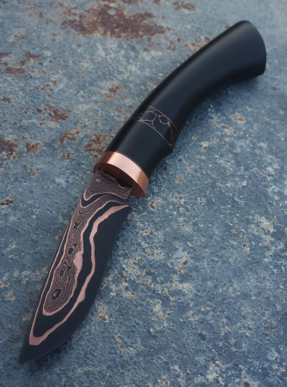 Copper Damascus Hunting Knife (cu-mai) | Made in Montana | Handmade in ...