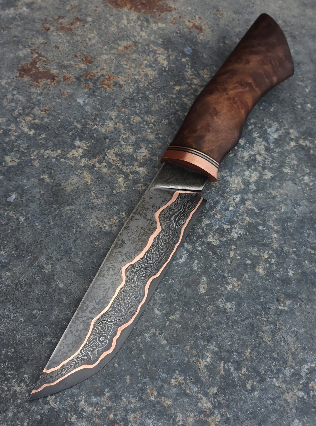 Copper Damascus Bowie Knife cu-mai Hand Forged Handmade in the USA - Etsy