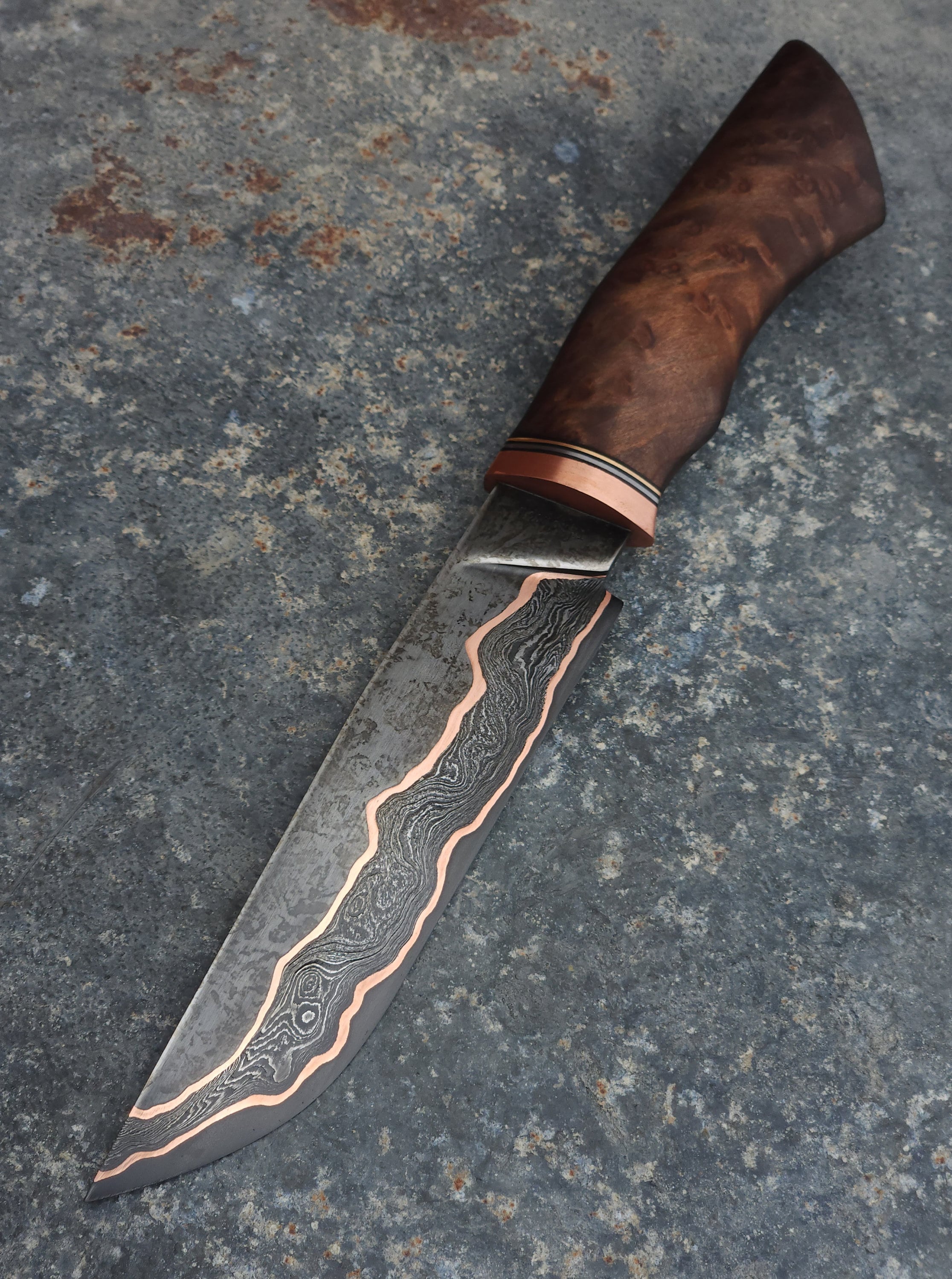 Copper Damascus Bowie Knife cu-mai Hand Forged Handmade in the USA - Etsy
