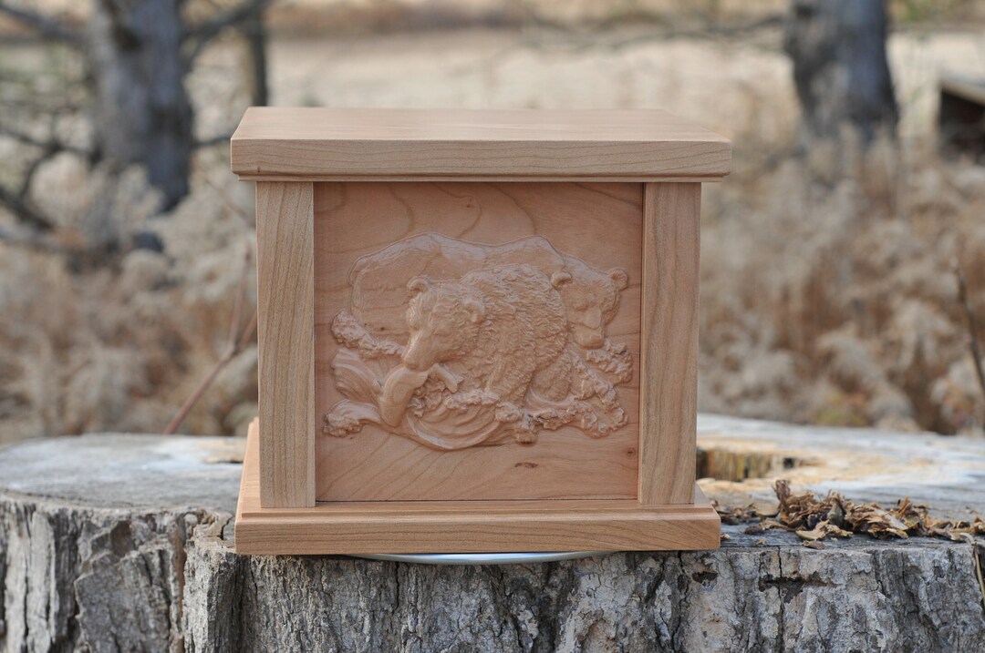 Handcrafted Bear Wood Cremation Urn, Artisan Keepsake Urn, Memorial ...