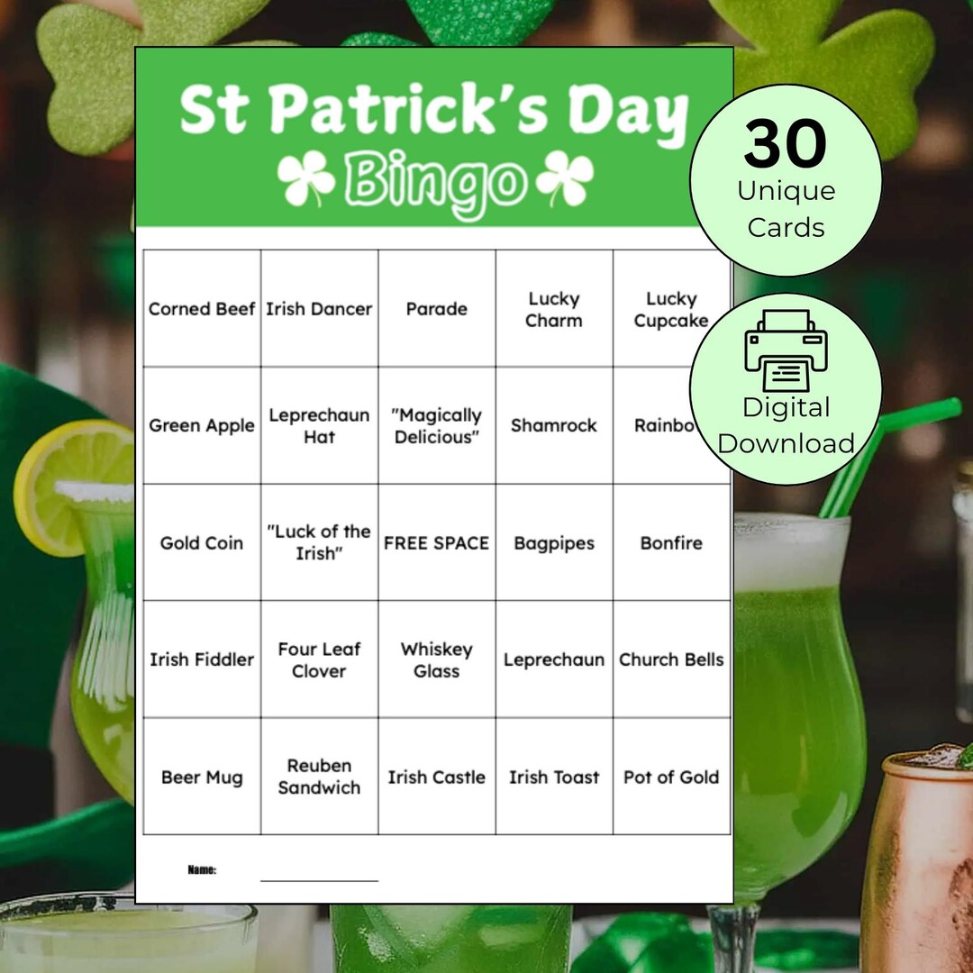 St Patricks Day Bingo for Adults, Printable Bingo Game, St. Patrick's ...