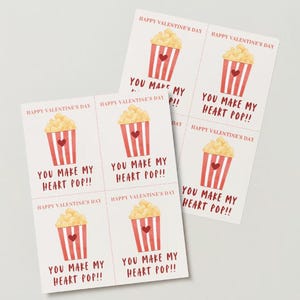 Valentines Day Printables, You Make My Heart POP, Popcorn Valentines ...