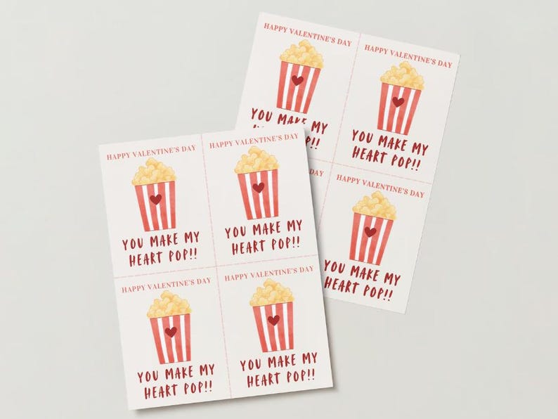 Valentines Day Printables, You Make My Heart POP, Popcorn Valentines ...
