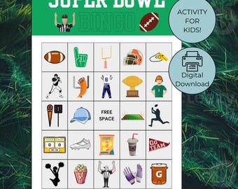 Superbowl Printables, Super Bowl Bingo, Super Bowl Party Activity ...