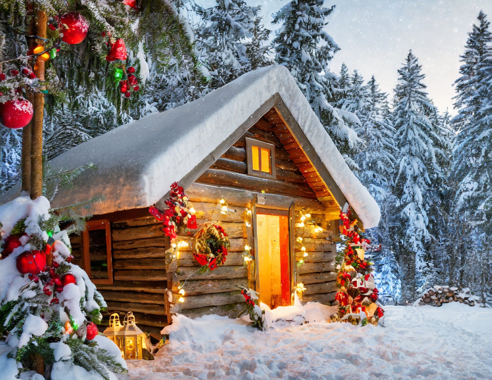 Christmas Cabin Digital Download for Holiday Cards, Postcards, Printing ...