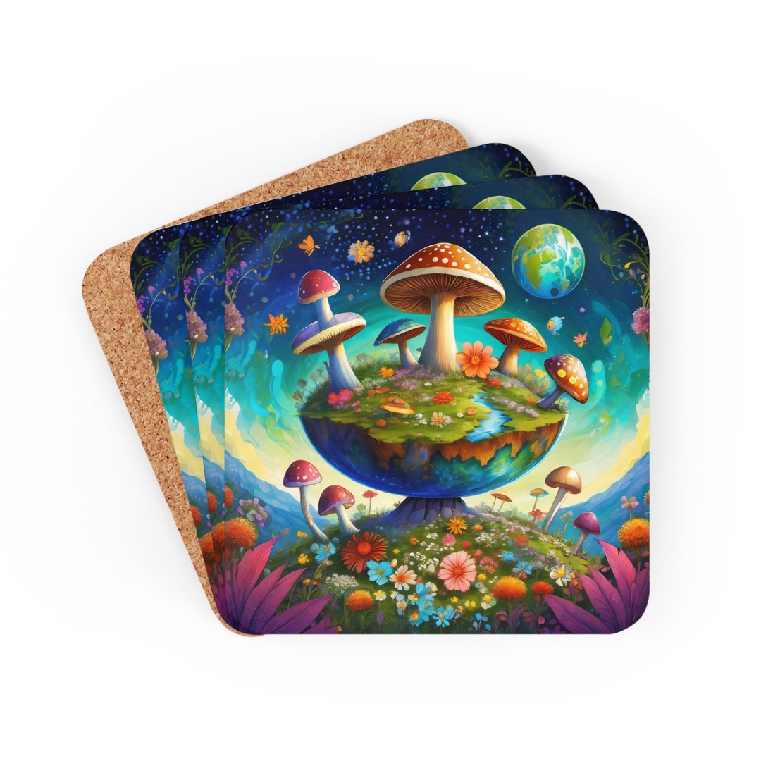Fantasy Planetary Garden Cork Back Coasters SET OF 4 Gift Set - Etsy