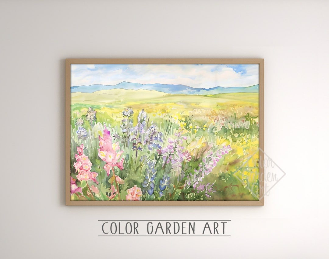 Wildflower Field in Spring Watercolor Printable Wall Art INSTANT ...
