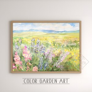 Wildflower Field in Spring Watercolor Printable Wall Art INSTANT ...