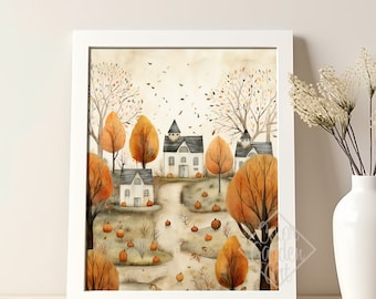 Cute Primitive Town Printable Art | Whimsical Village | Charming Folk ...
