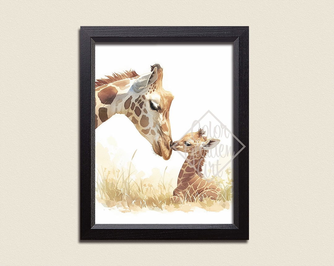 Baby Giraffe With Mom Watercolor Printable Wall Art INSTANT DIGITAL ...