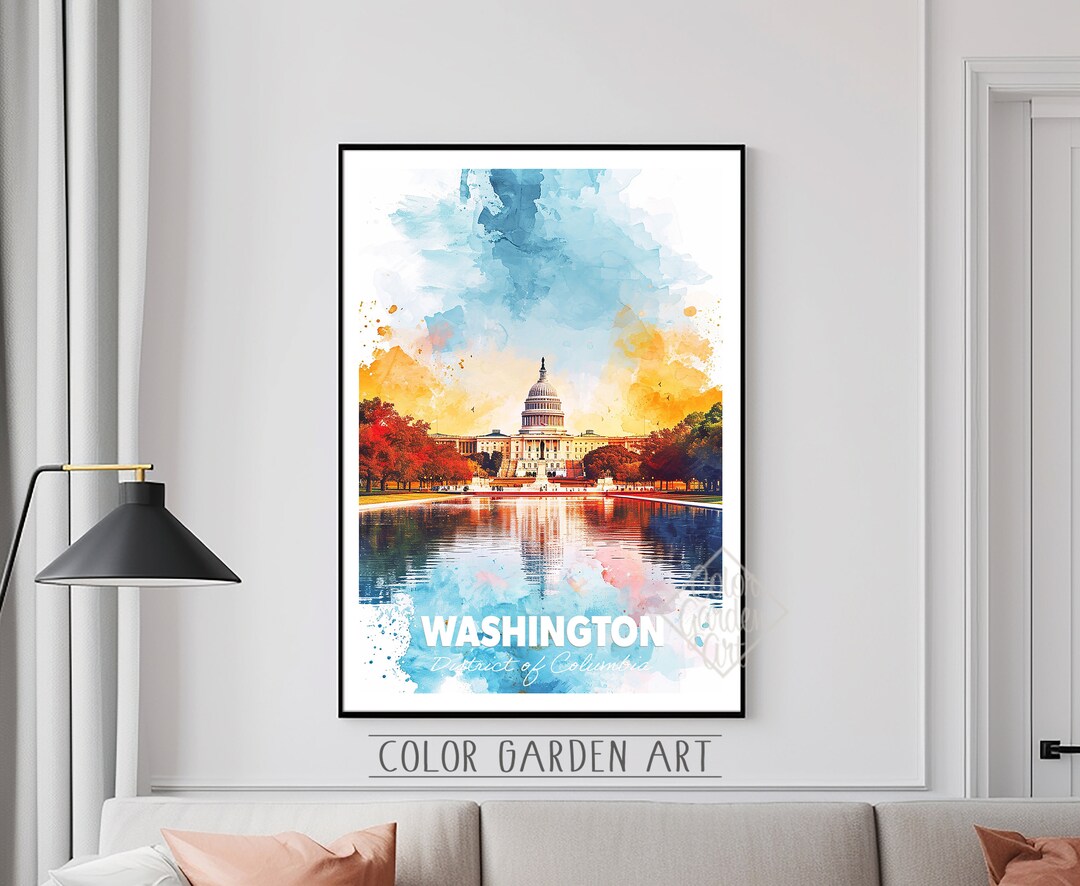 Washington DC Travel Poster Watercolor Digital Art | Vibrant Cityscape ...
