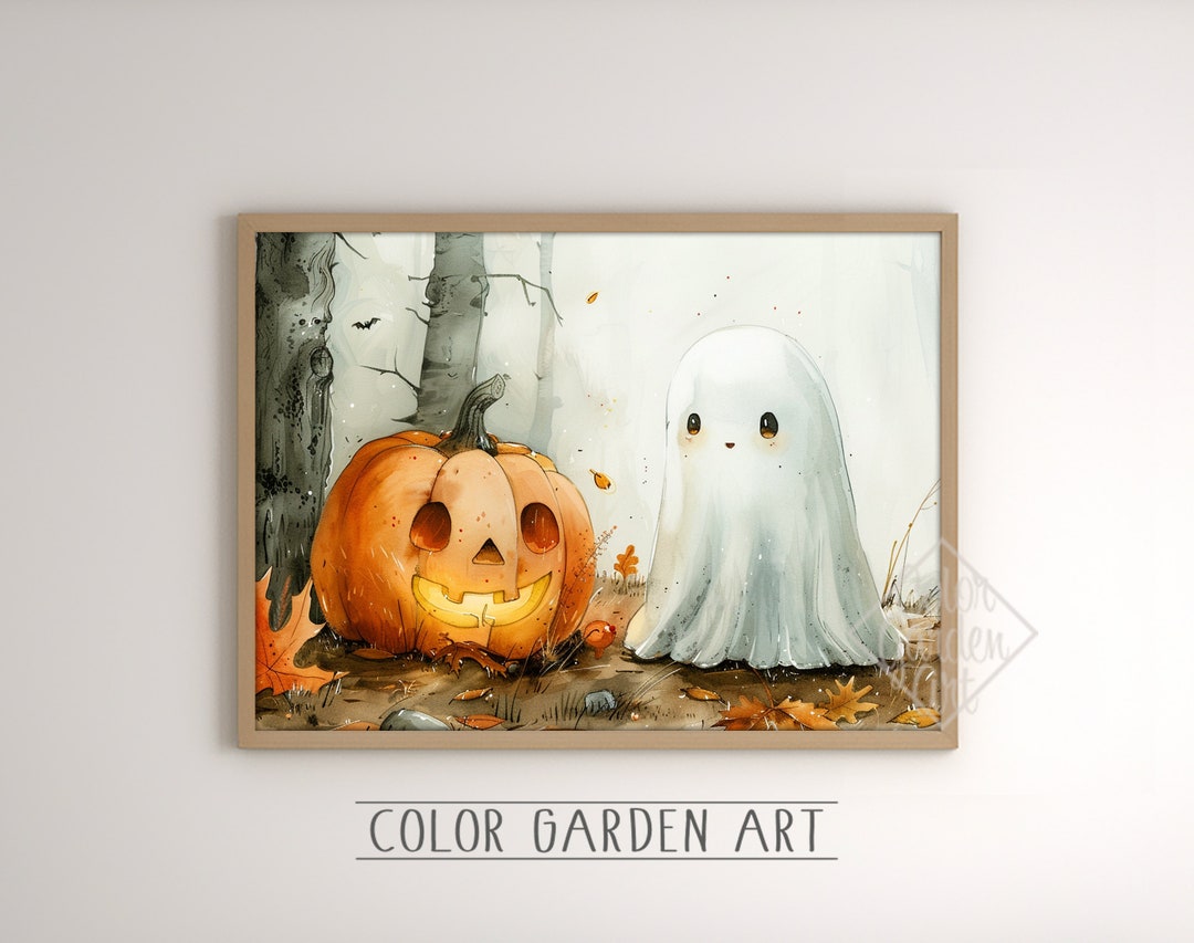 Cute Halloween Ghost & Pumpkin Printable Art | Whimsical Halloween ...