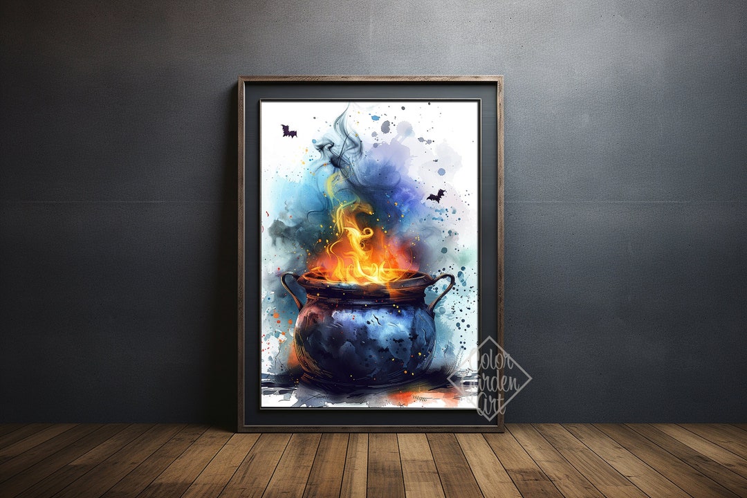 Halloween Spooky Witch Cauldron Watercolor Printable Wall Art ...