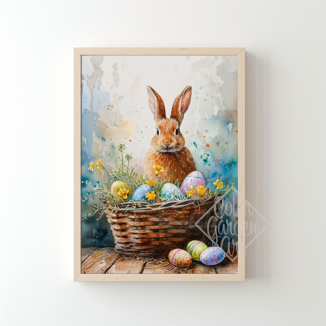 Easter Bunny Watercolor Print: Eggs & Wildflowers (digital Download) - Etsy