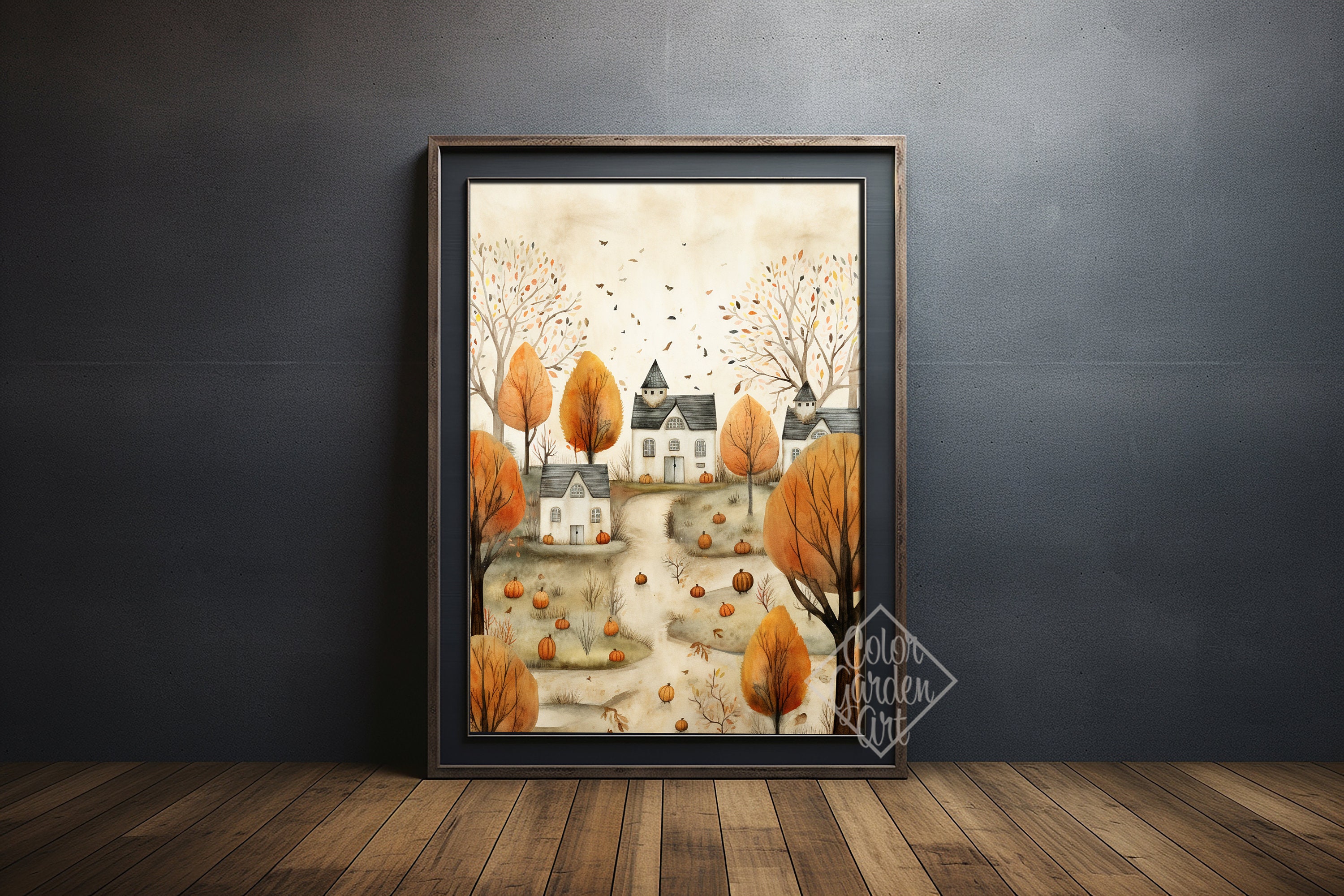 Privative Autumn Town Printable Art | Whimsical Village | Charming Folk ...