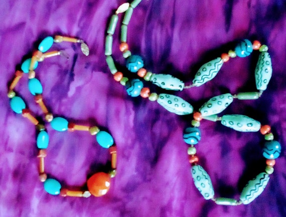 Painted Glass Tribal + Turquoise Coral Crystal Stones… - Gem