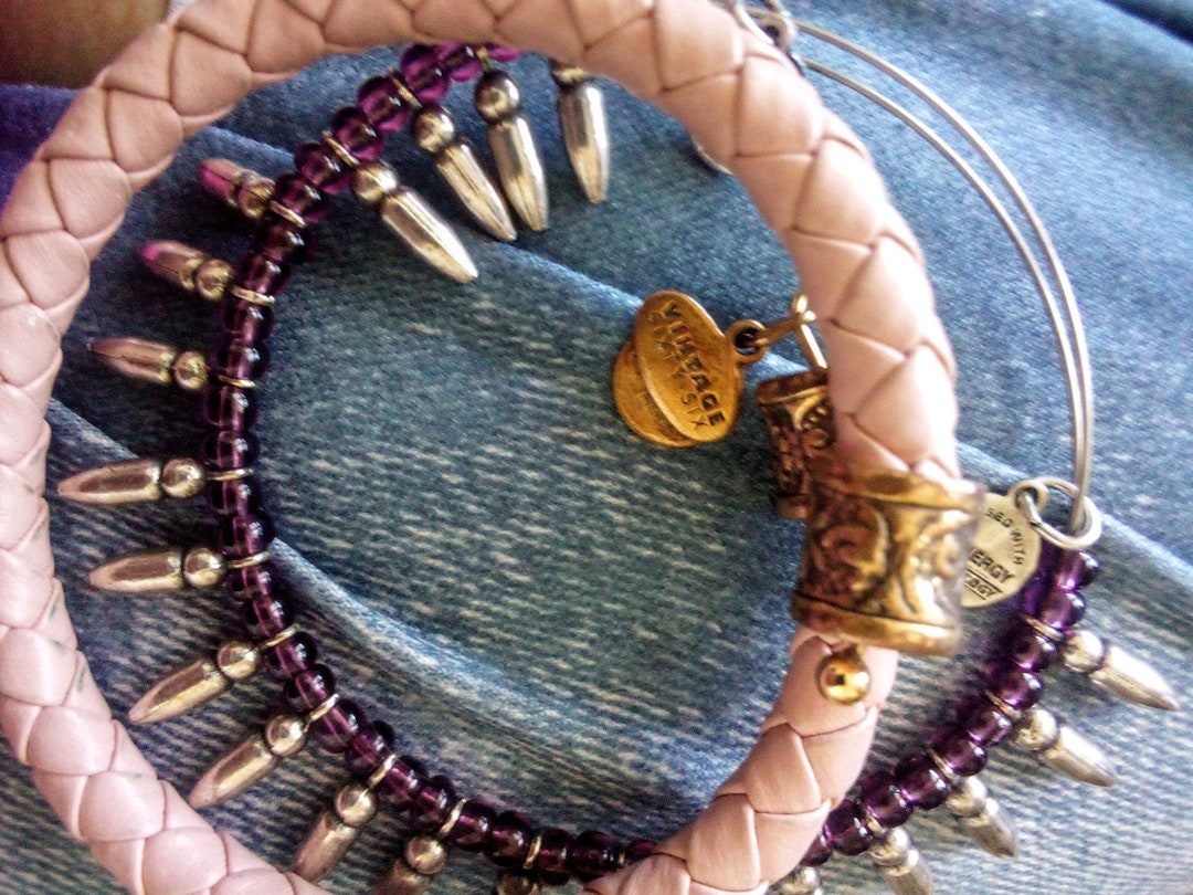 Alex and Ani Sixty Six Pink Leather and Silver Spike Bracelets - Etsy