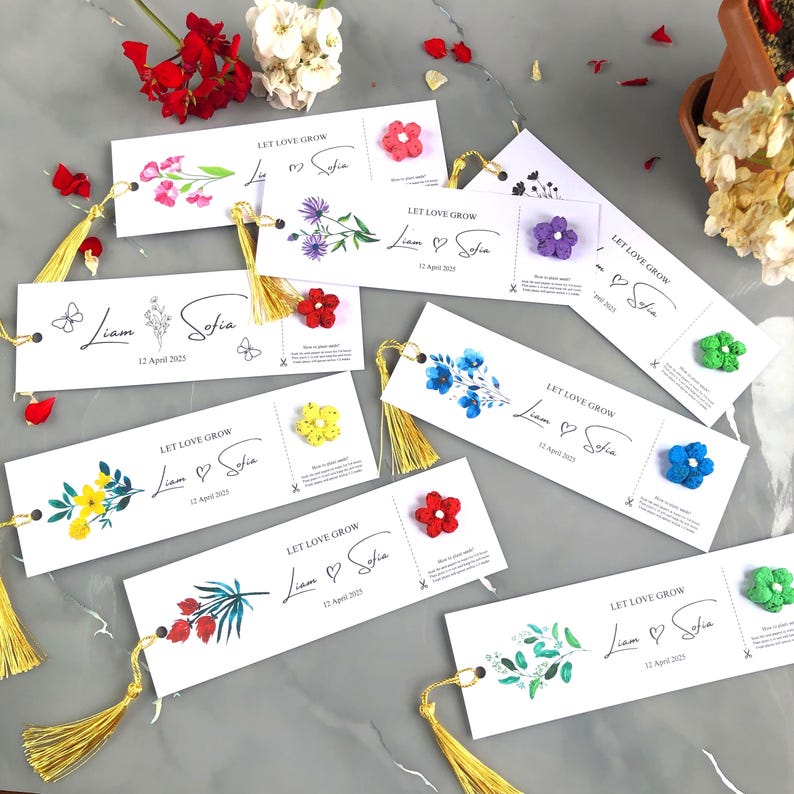 Personalized Seed Paper Bookmark Wedding Favors – Bulk Plantable Thank ...