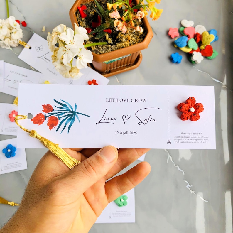 Personalized Seed Paper Bookmark Wedding Favors – Bulk Plantable Thank ...