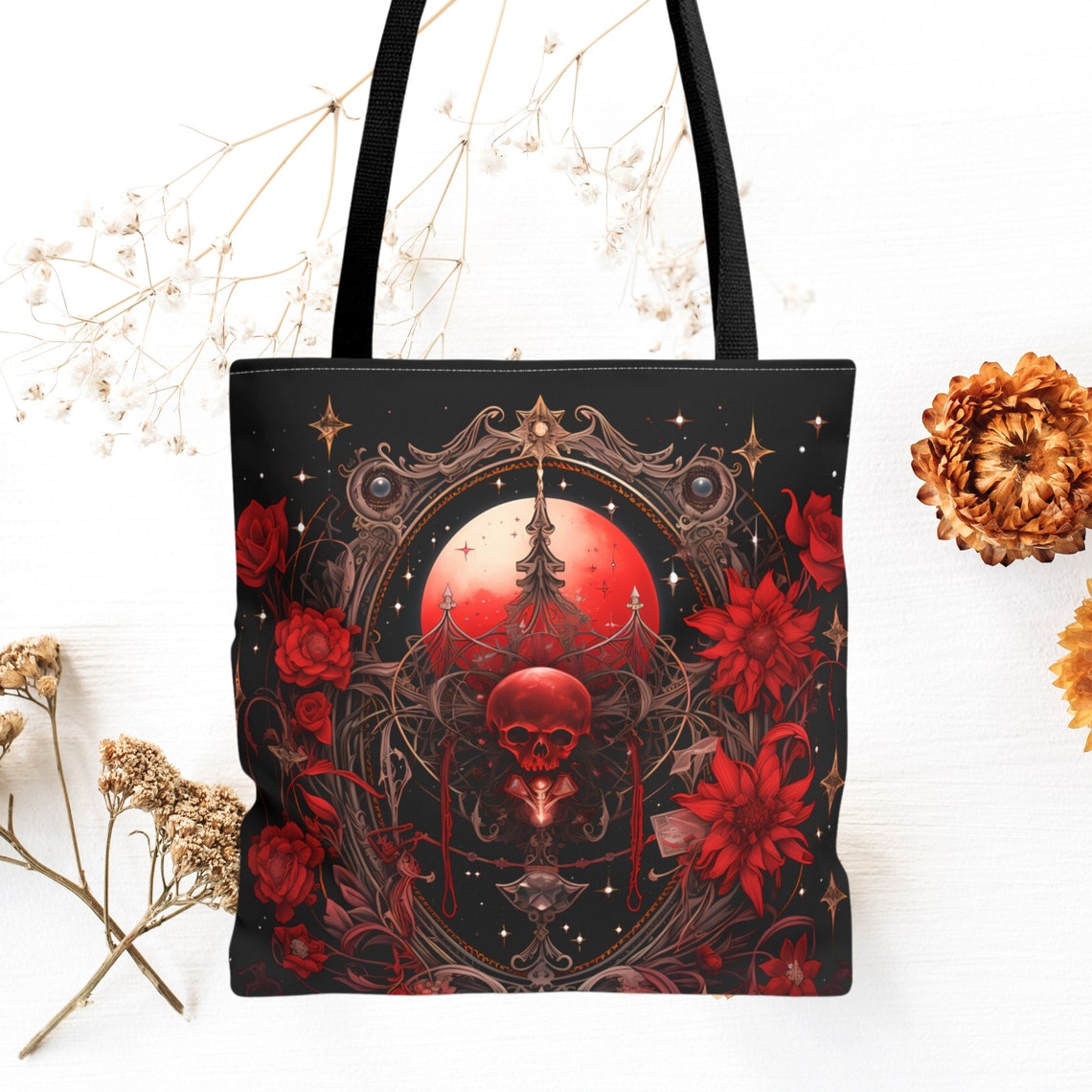 Goth Skeleton Tote Bag, Dark Cottagecore Style, Shoulder Bag for Gothic ...