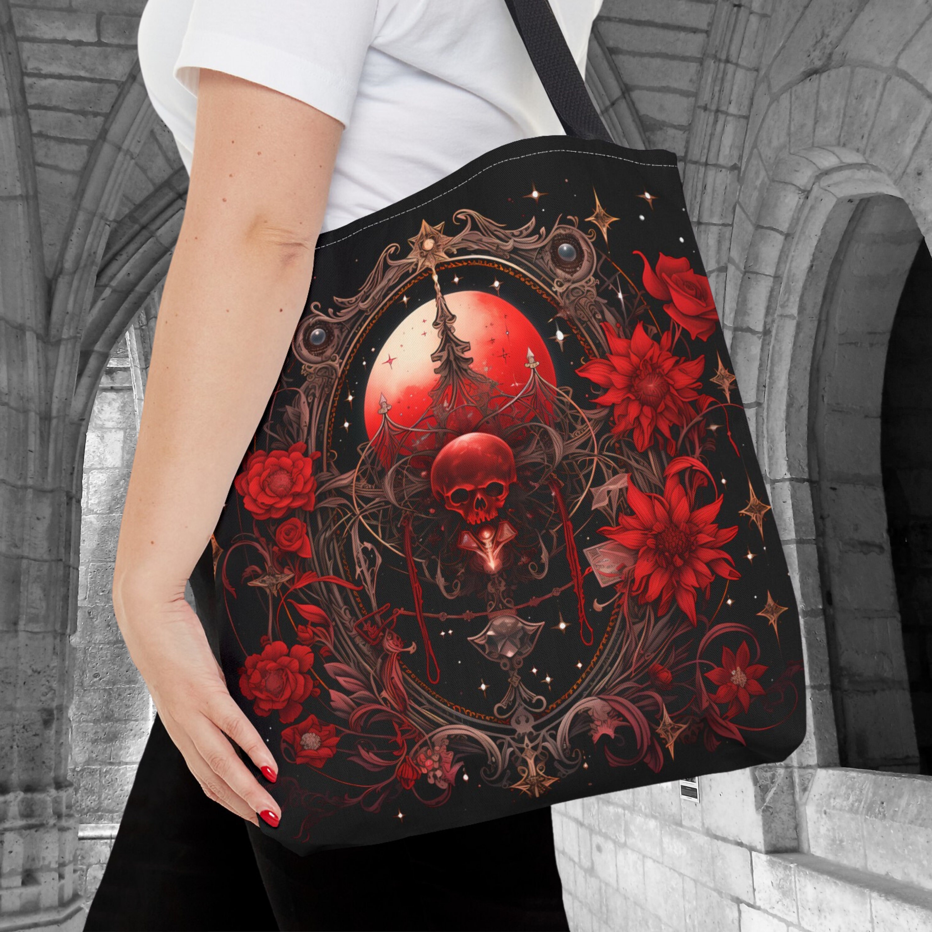 Goth Skeleton Tote Bag, Dark Cottagecore Style, Shoulder Bag for Gothic ...