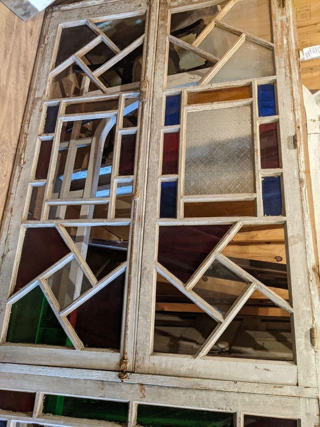 Exceptional Architectural Salvage French Doors With Real Stained Glass ...
