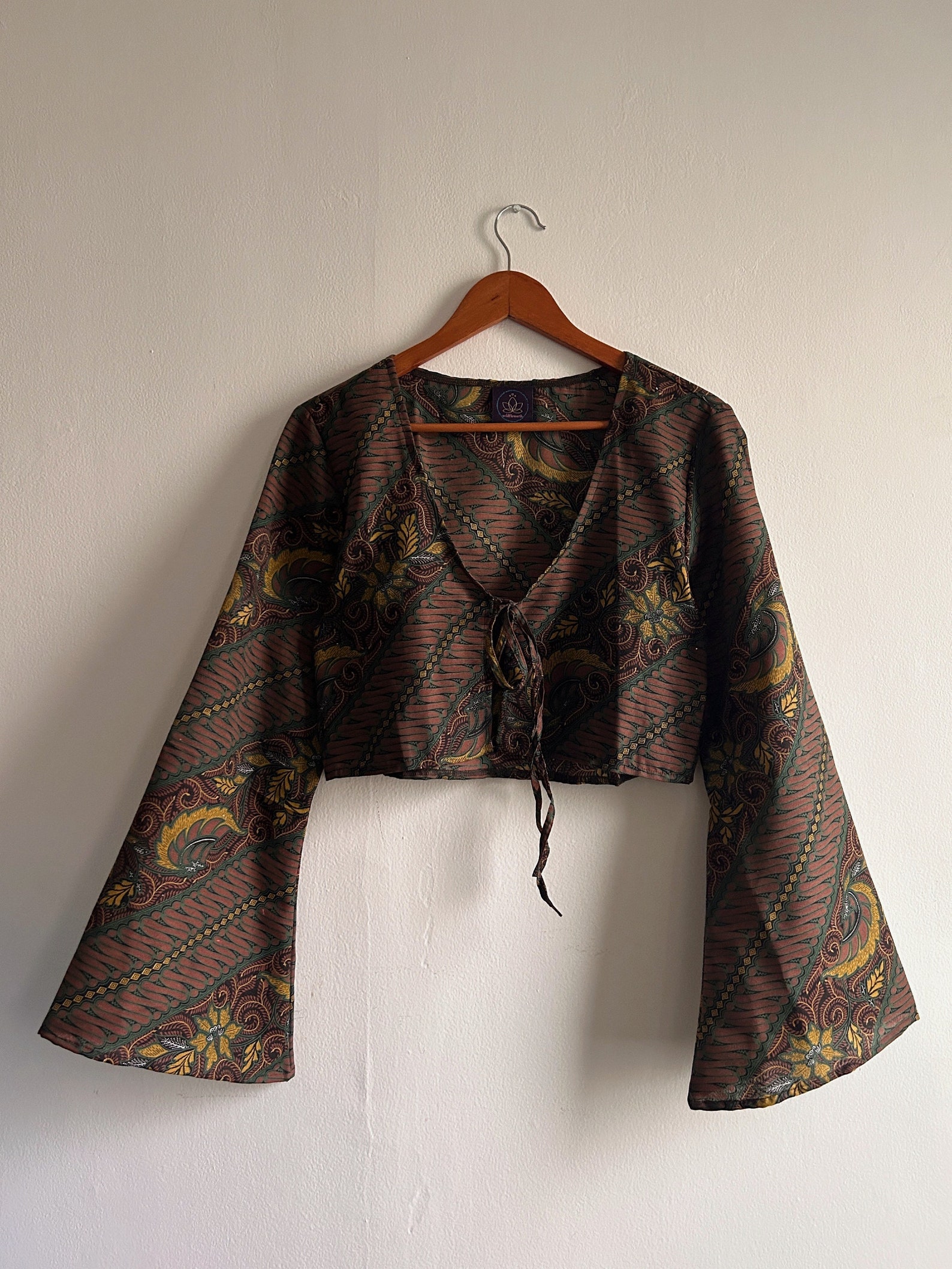 Indonesian Batik Tie Front Crop Top (flare Sleeve), One of a Kind ...