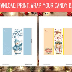 6 Christmas Candy Bar Wrappers, Printable Chocolate Labels, Holiday ...