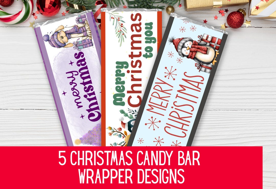 Christmas Candy Bar Wrappers, Printable Chocolate Labels, Holiday ...