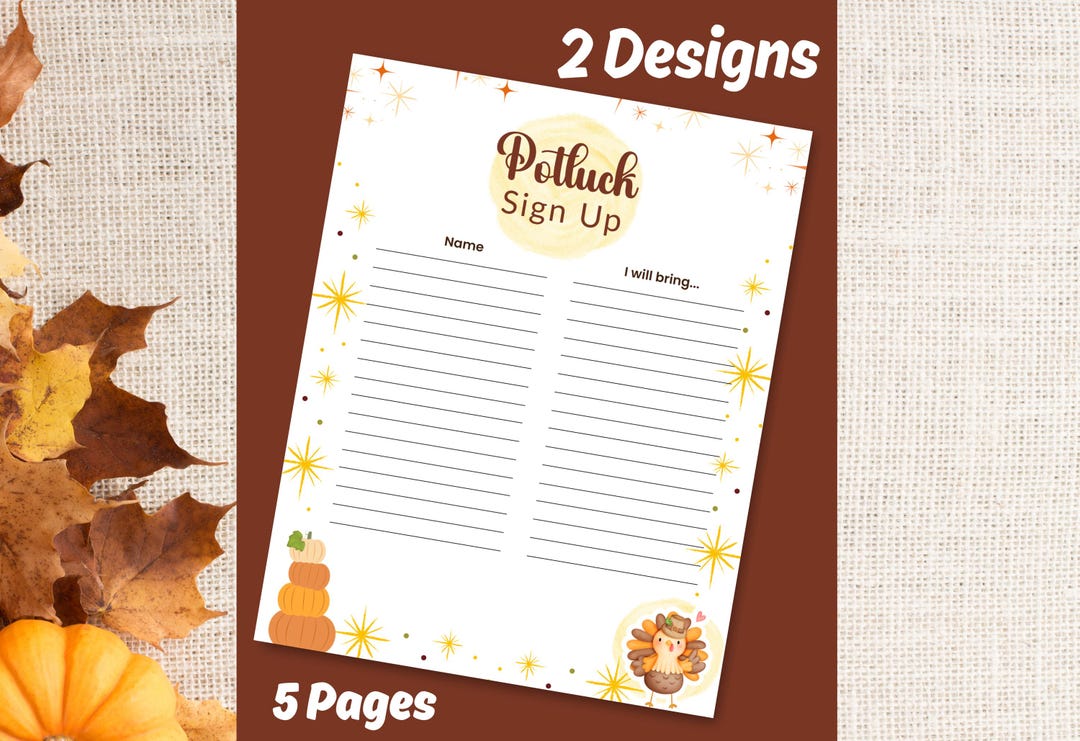 Fall Potluck Sign up Sheet, Editable Autumn Food Sign Up, Printable ...