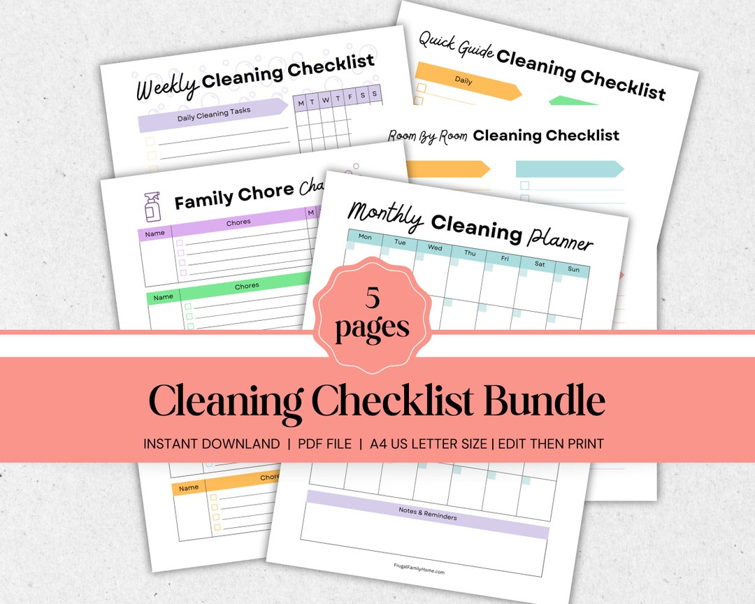 Cleaning Checklist Bundle, Daily Weekly Monthly Cleaning Checklist ...