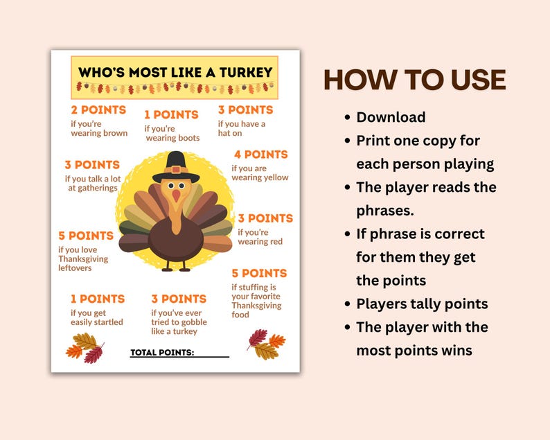 Who is Most Like a Turkey, Thanksgiving Trivia Game, Printable Fun for ...