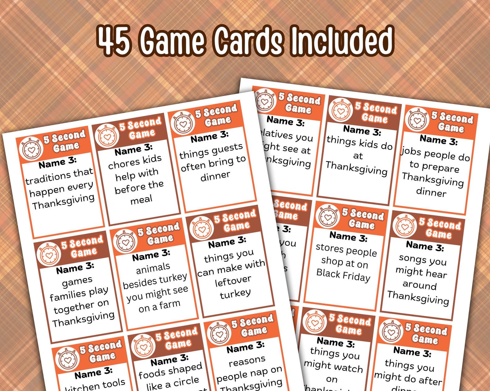 Thanksgiving 5 Second Game | Interactive Printable Game for Family Fun ...
