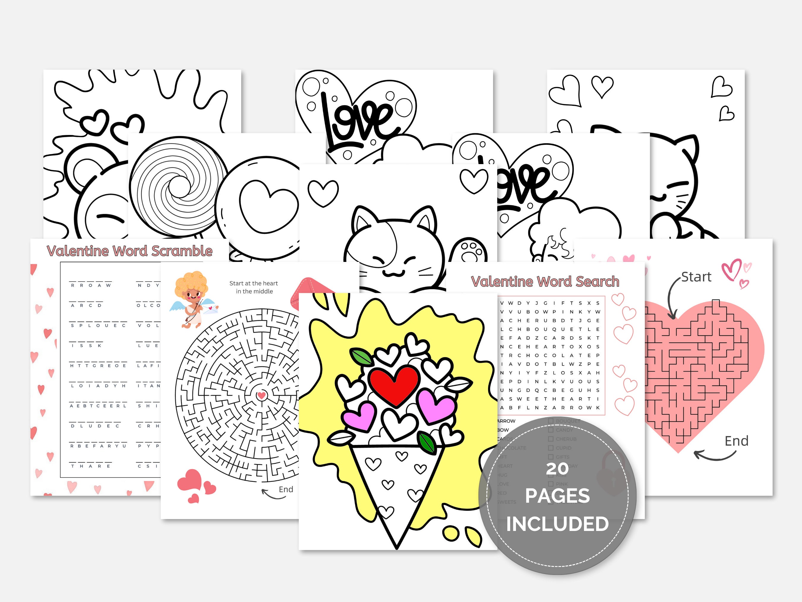 20 Printable Valentine’s Day Activity Sheets, Valentine’s Day Bundle ...