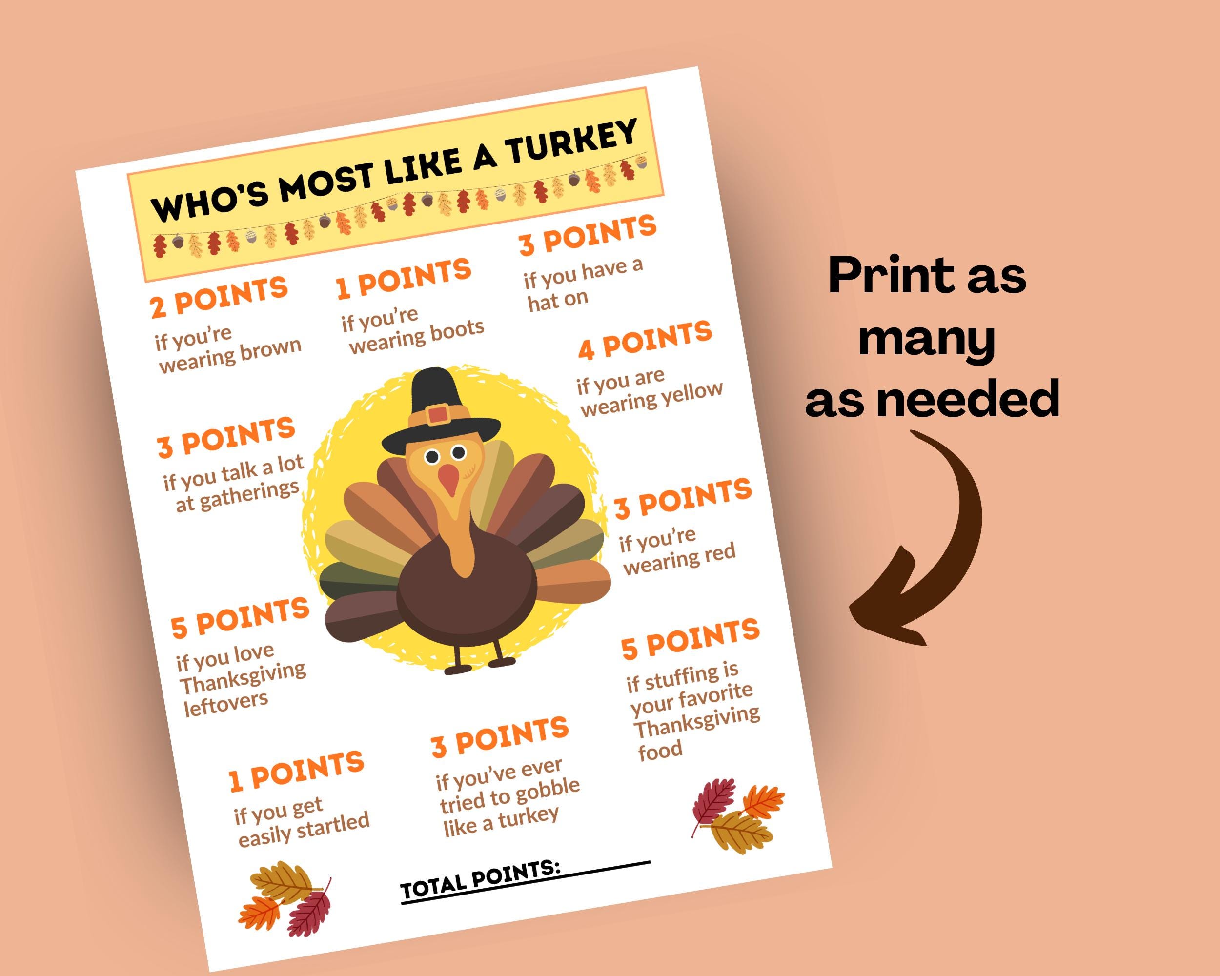 Who is Most Like a Turkey, Thanksgiving Trivia Game, Printable Fun for ...
