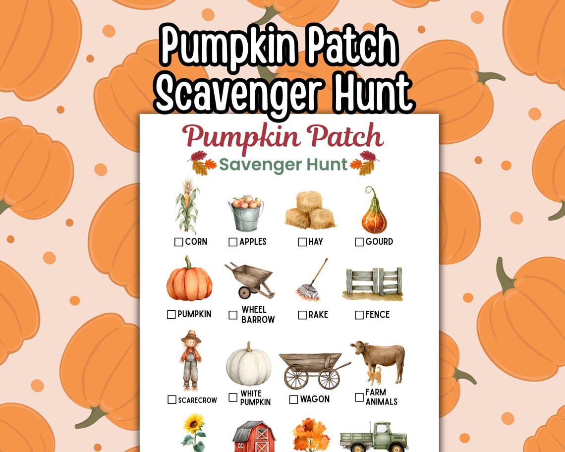 Pumpkin Patch Scavenger Hunt, Kids Printable Adventure Game, Halloween ...