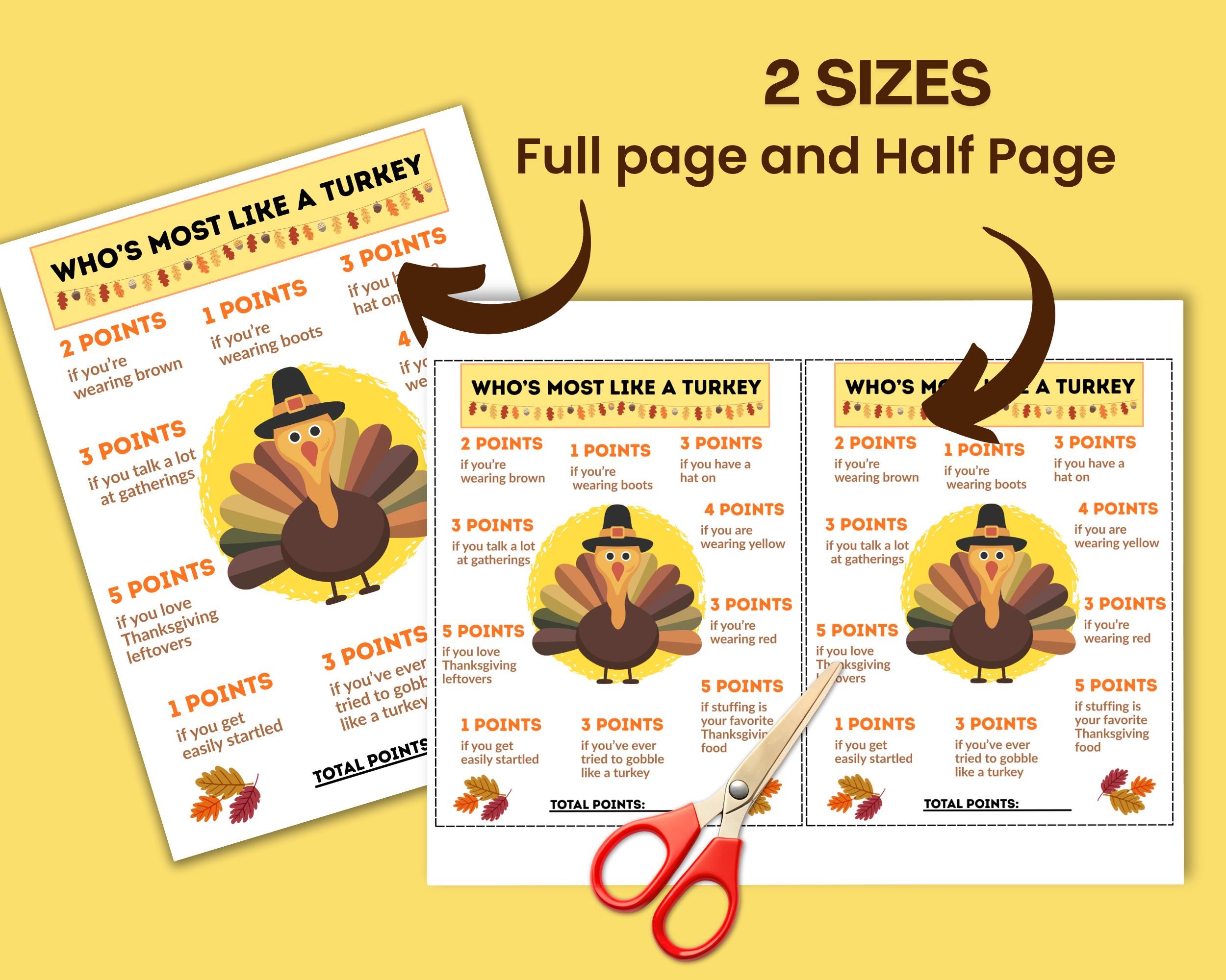 Who is Most Like a Turkey, Thanksgiving Trivia Game, Printable Fun for ...