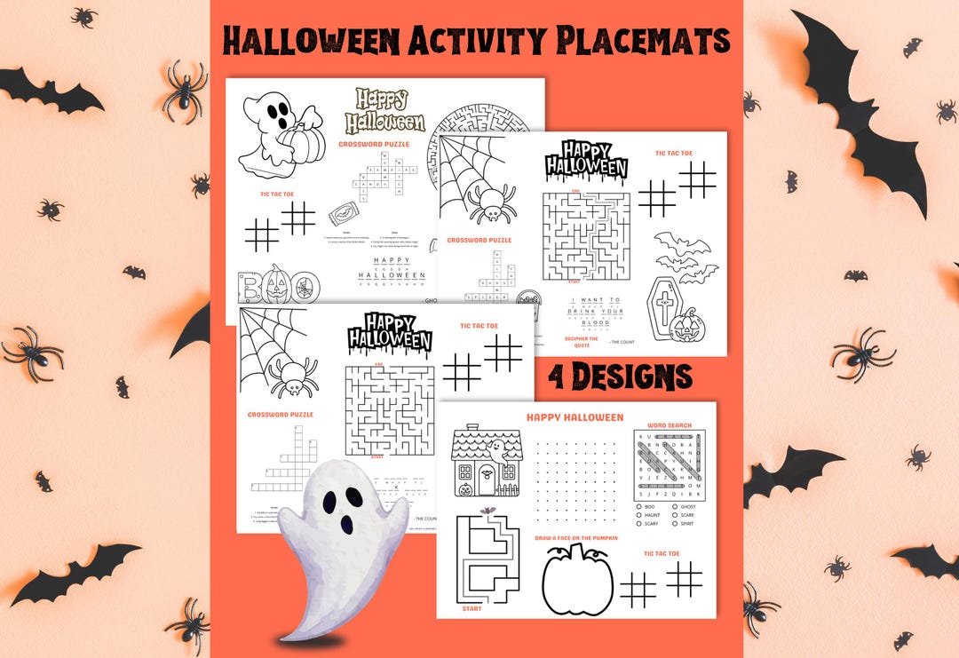 Halloween Activity Placemat, Printable Kids Fun, Classroom Coloring ...