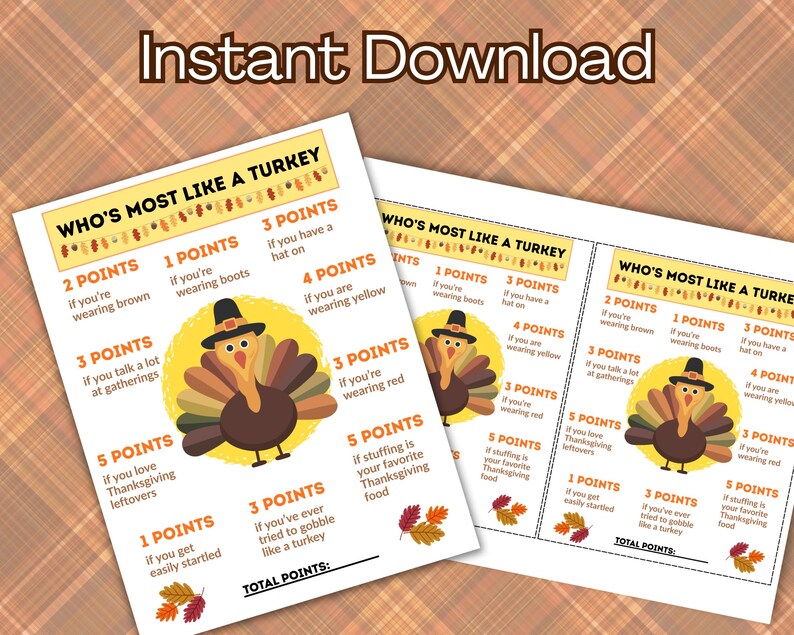 Who is Most Like a Turkey, Thanksgiving Trivia Game, Printable Fun for ...